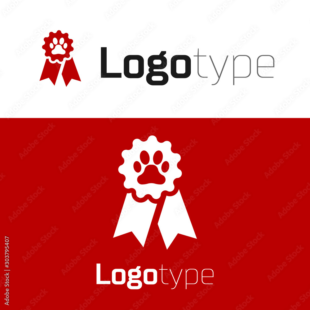 Red Pet award symbol icon isolated on white background. Badge with dog ...