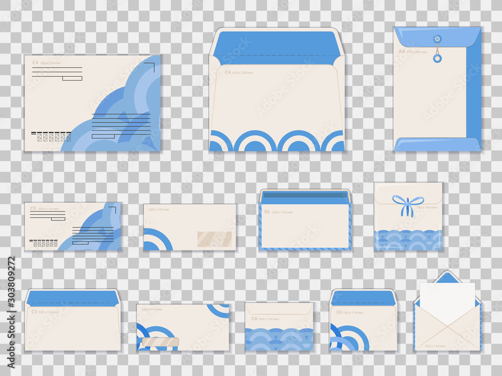 White realistic business paper blank postal envelopes for documents ...