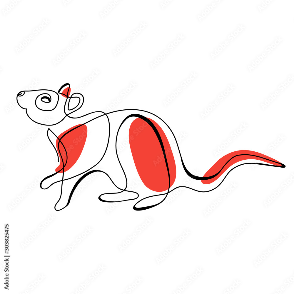 One line drawing rat on white background. Modern continuous line art ...