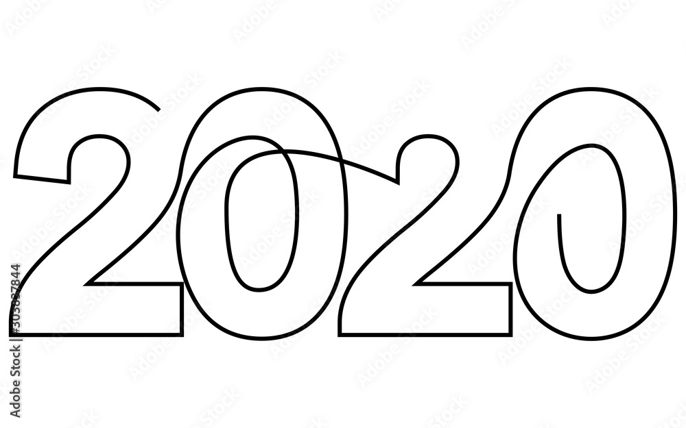 2020 New Year single continuous line art. Holiday greeting card ...