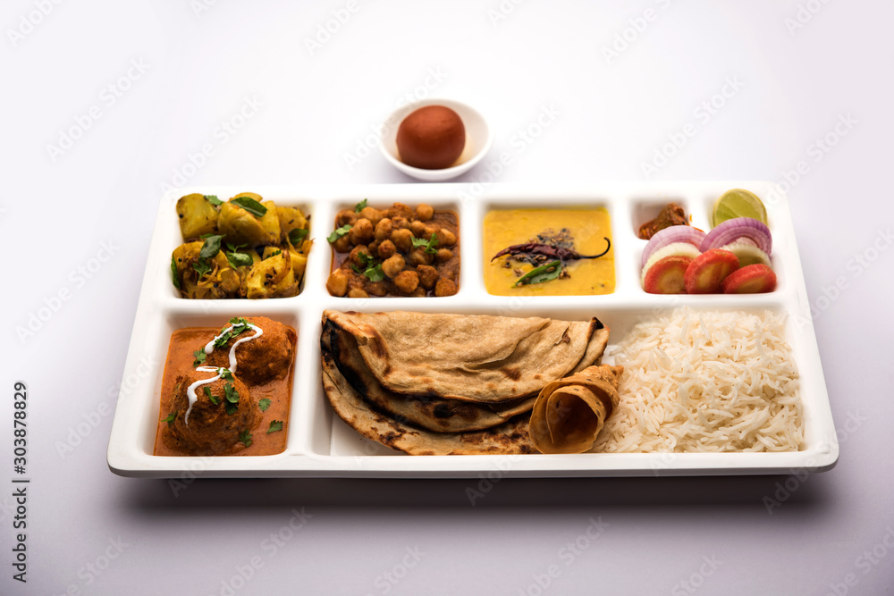 Indian vegetarian Food Thali or Parcel food-tray with compartments in ...