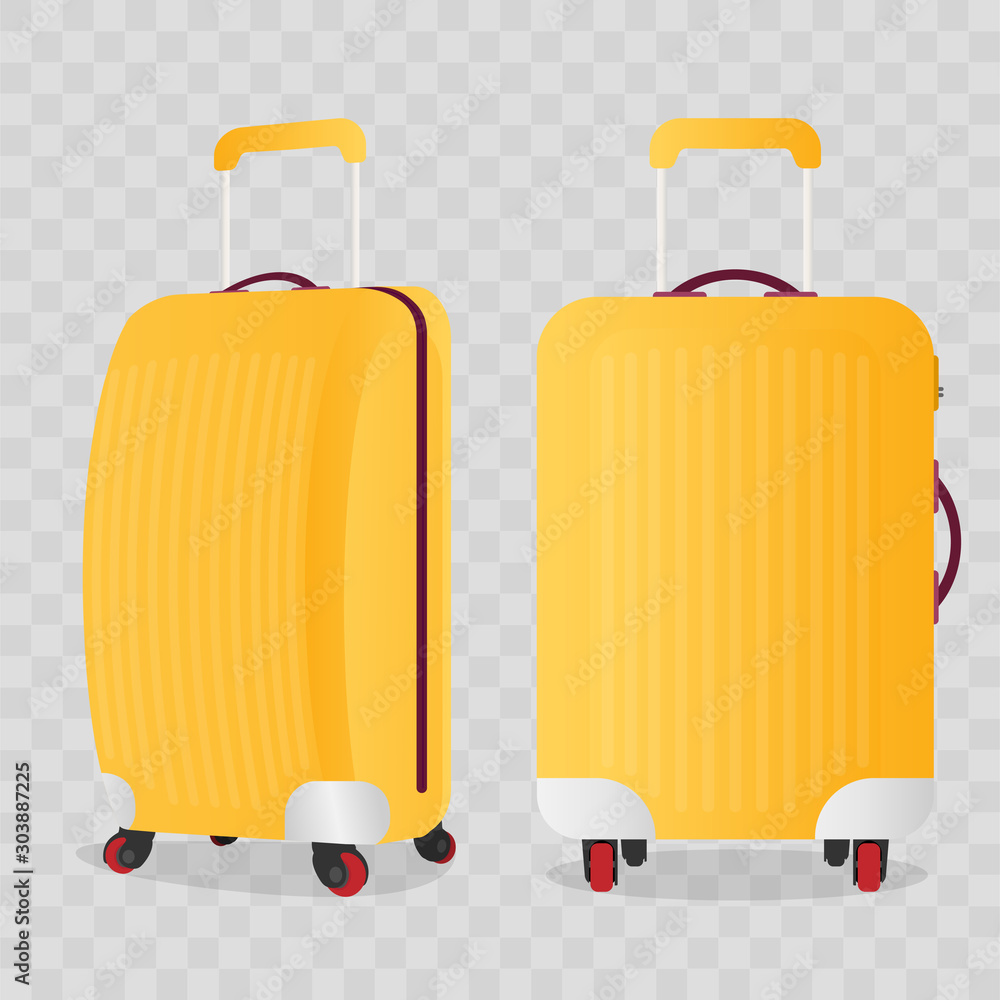 Yellow suitcase for travel vector. Suitcase straight view, side view ...