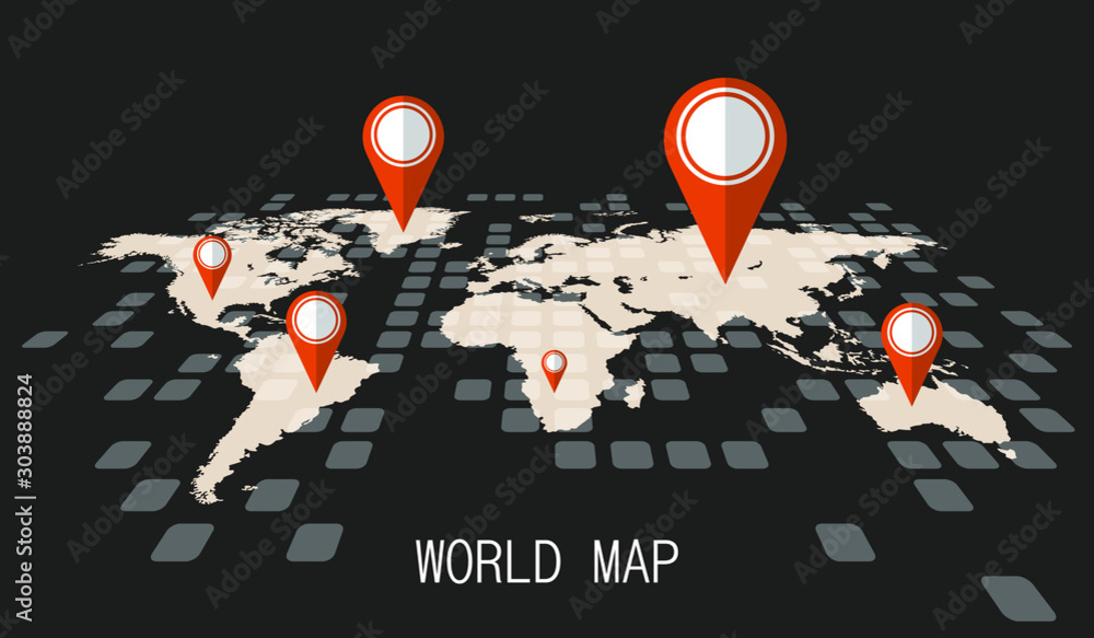 Dots world map with pins vector illustration isolated. Dots that ...