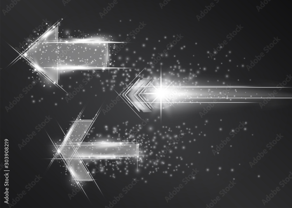 Arrow laser silver cold glow vector set. Motion effect light blinking ...