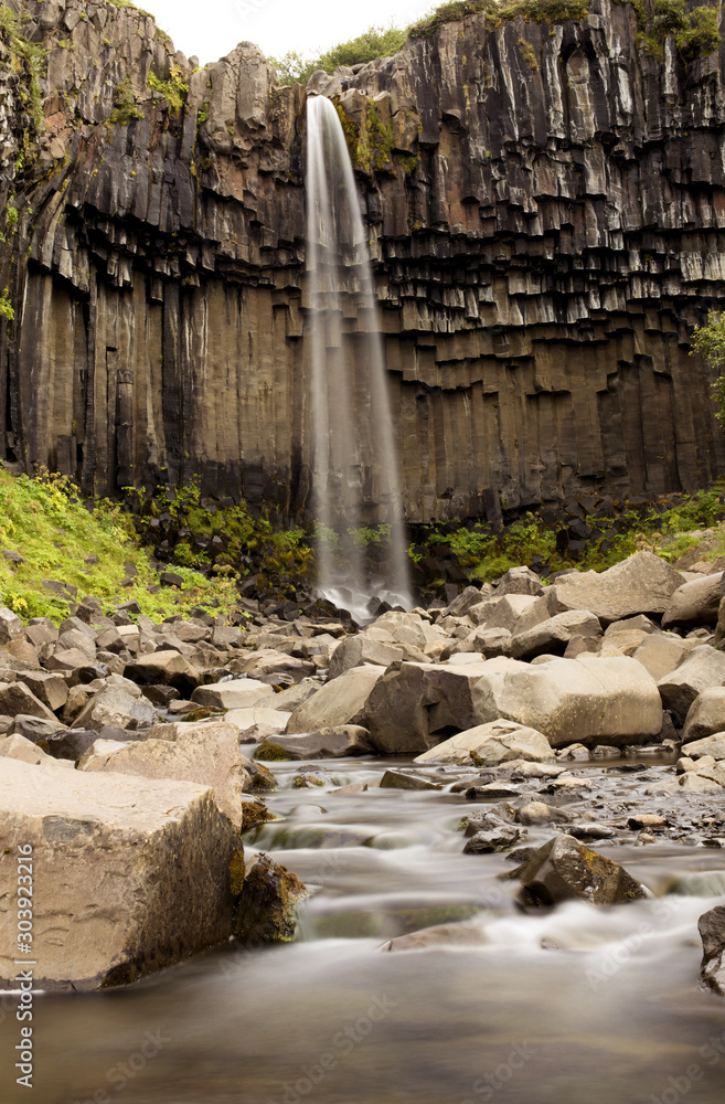 Long exposure photo of waterfall, view of the Svatrifoss waterfall ...