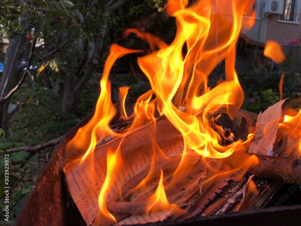 Diary with daily hand written note burning in fire flame Stock Photo ...