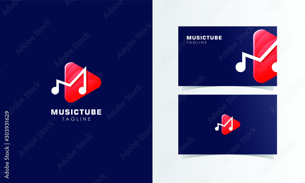 Music tube logomark vector with business card template design for ...