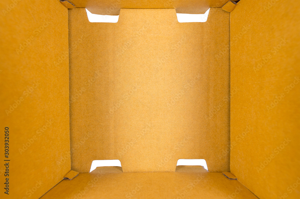 cardboard box for parcels inside, look inside, mock up, copyspace Stock ...