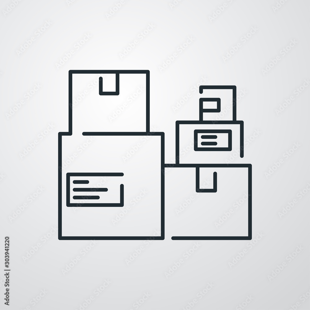 Símbolo logística con icono lineal de cajas de cartón en fondo gris ...