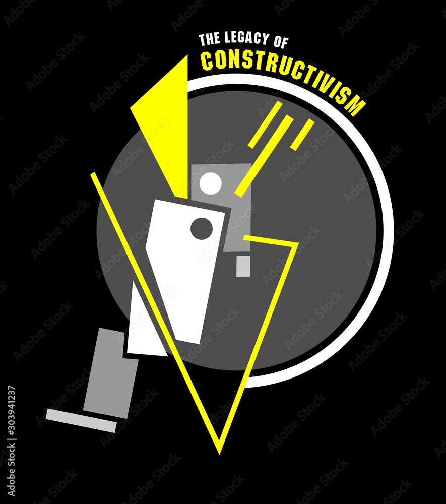 Unusual colorful geometric shapes and forms of yellow, white, and grey ...