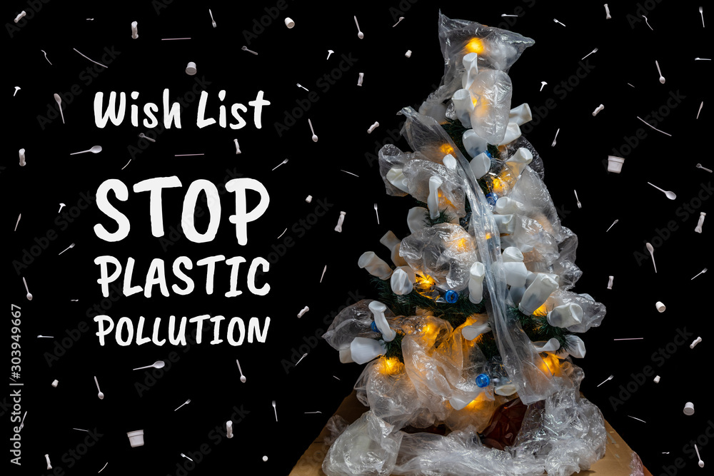 Christmas tree decorated with plastic bags. The wish list is to stop ...
