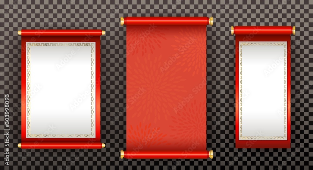 Chinese traditional silk or paper scrolls on transparent background ...