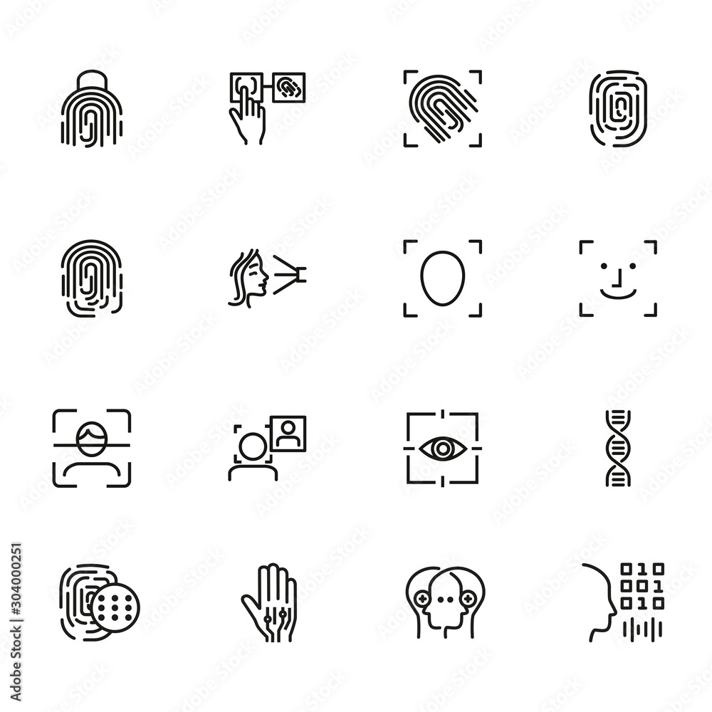Anthropometric technologies line icon set. Scanning, identification ...