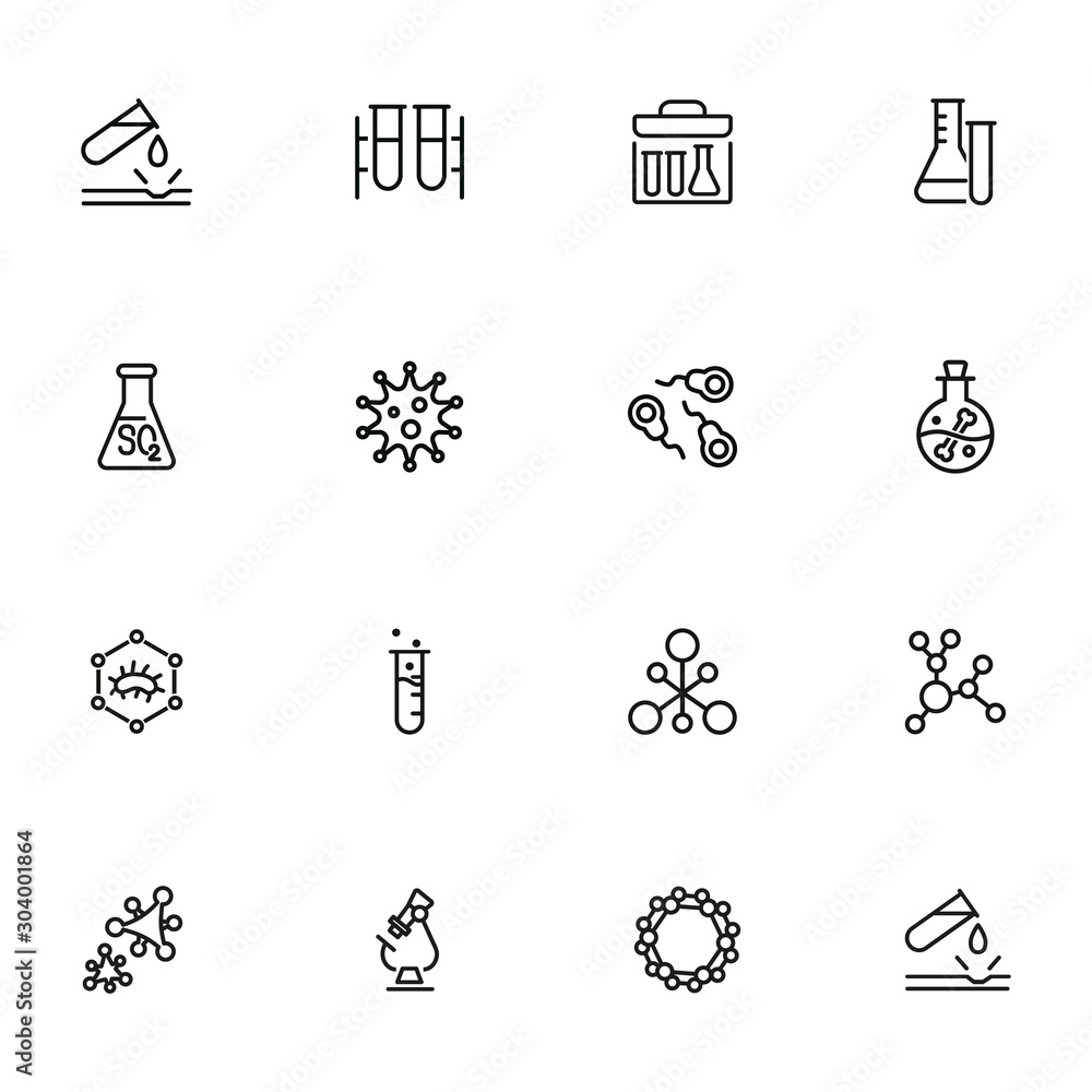 Chemical reaction line icon set. Set of line icons on white background ...