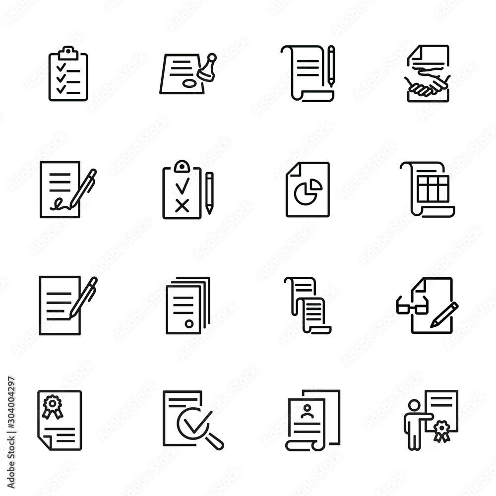 Documents line icon set. Set of line icons on white background. Office ...