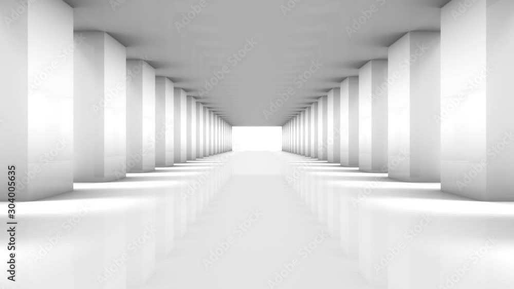 Perspective view of White empty room or hall Camera Zoom in. White ...