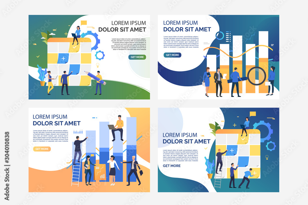 Collection of images with people planning and analysing finance ...