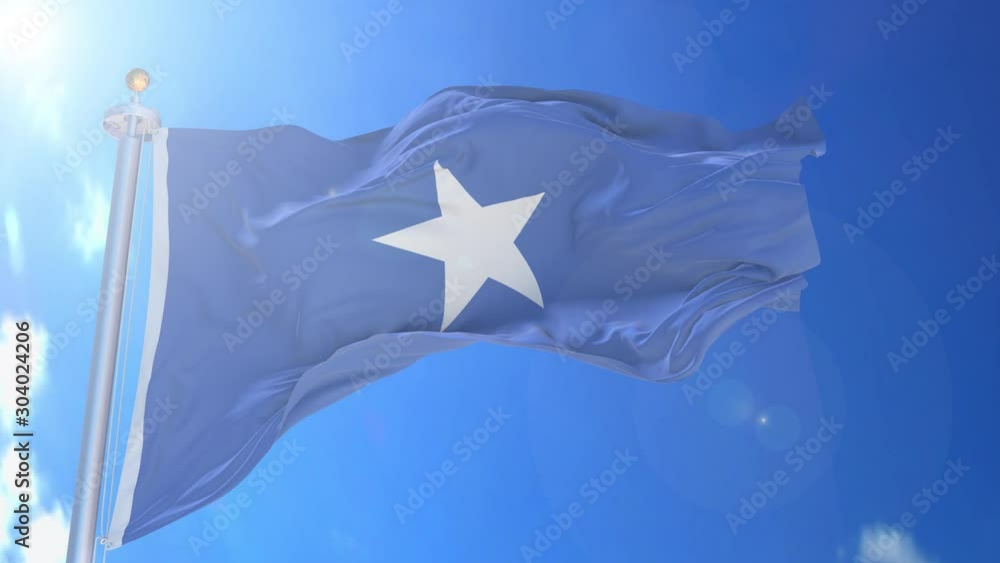 Somalia animated flag in the wind with blue sky in the background ...