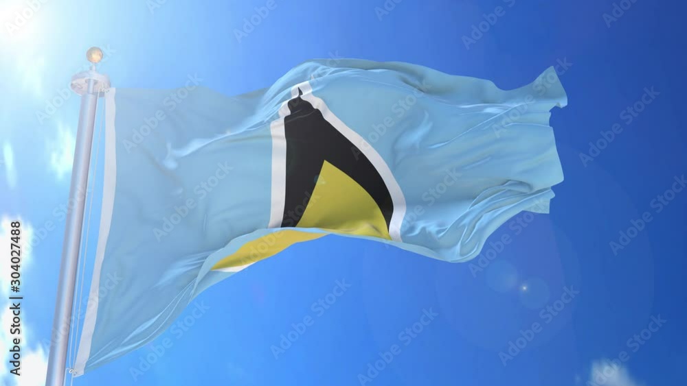 Vidéo Stock Saint Lucia animated flag in the wind with blue sky in the ...