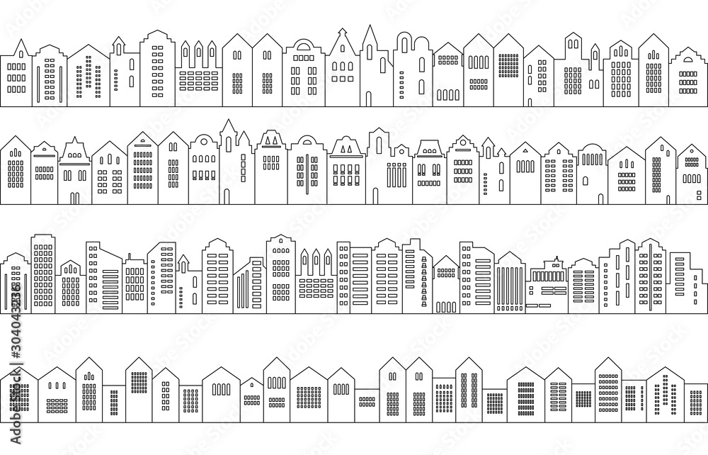 ontours Of Buildings In A Row Vector Illustration In Flat Style ontours-of-buildings-in-a-row-vector-illustration-in-flat-style