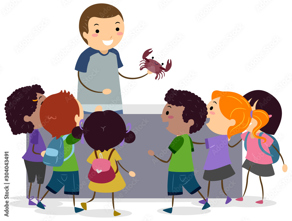 Stickman Kids Sea Creatures Crab Illustration Stock Vector | Adobe Stock