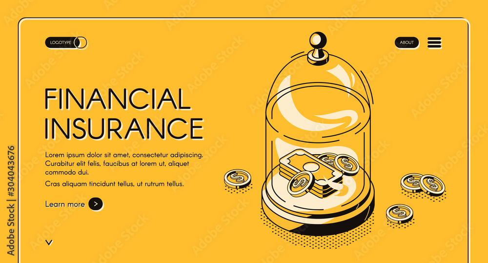 Vetor de Financial insurance isometric landing page, money dollar bills ...
