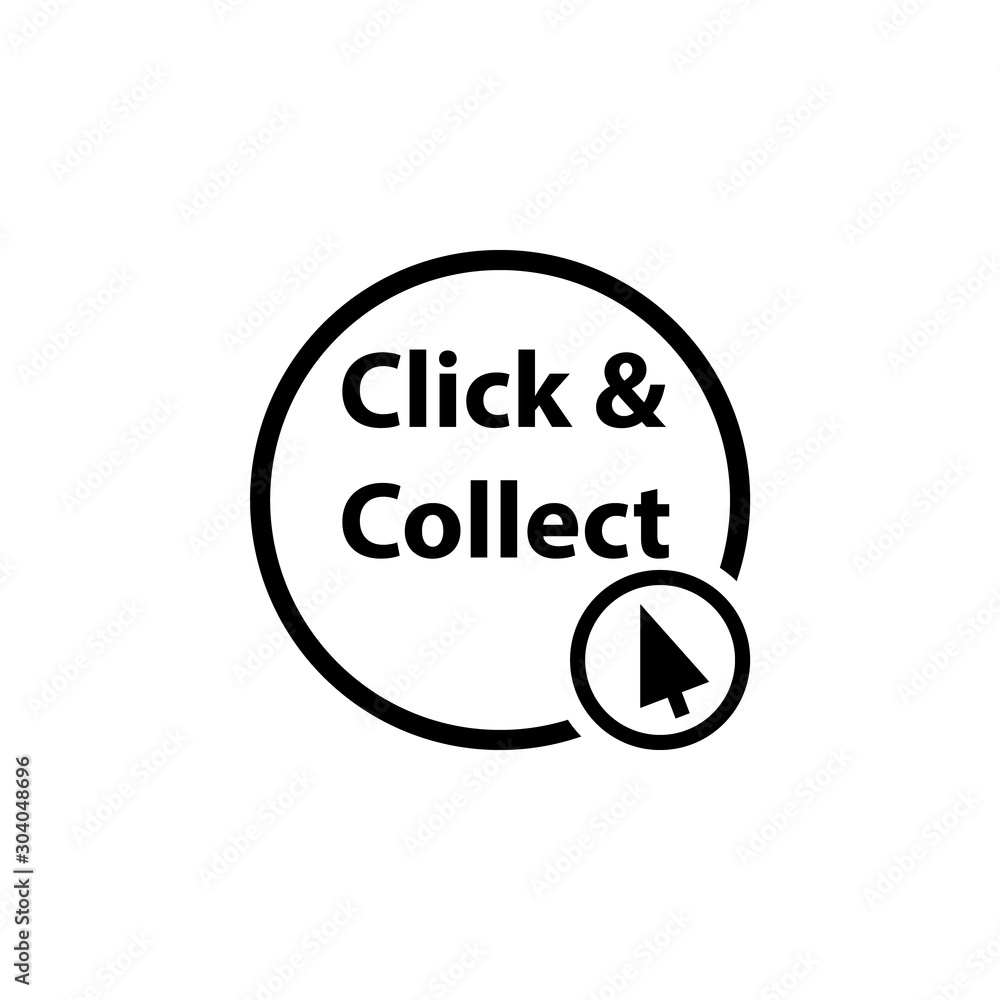 Click and collect black and white icon. Clipart image isolated on white ...