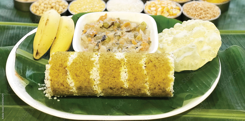 Popular South Indian breakfast Puttu or Pittu made of steamed rice ...
