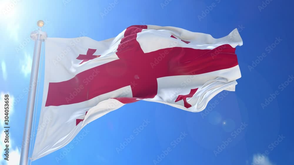 Georgia animated flag in the wind with blue sky in the background ...