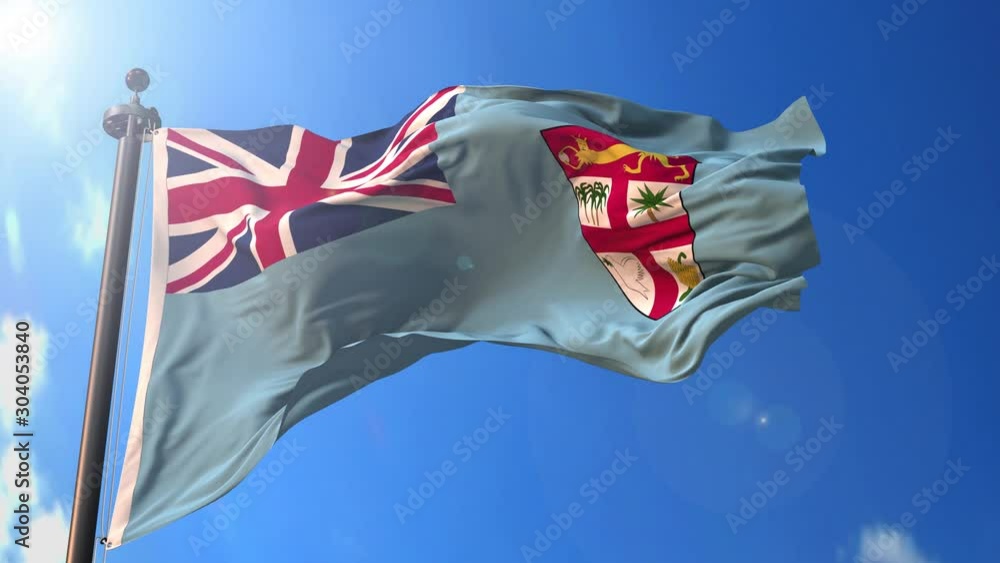 Fiji animated flag in the wind with blue sky in the background, green ...