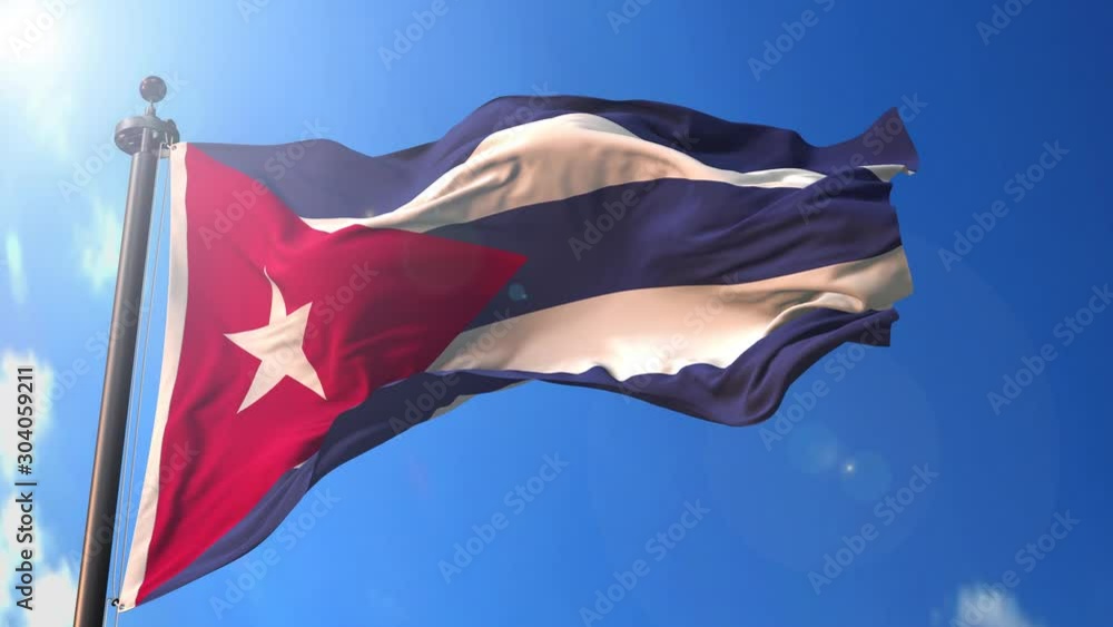 Cuba animated flag in the wind with blue sky in the background, green ...