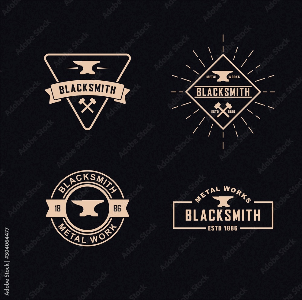 Color illustration a set of blacksmith logos on a background with a ...