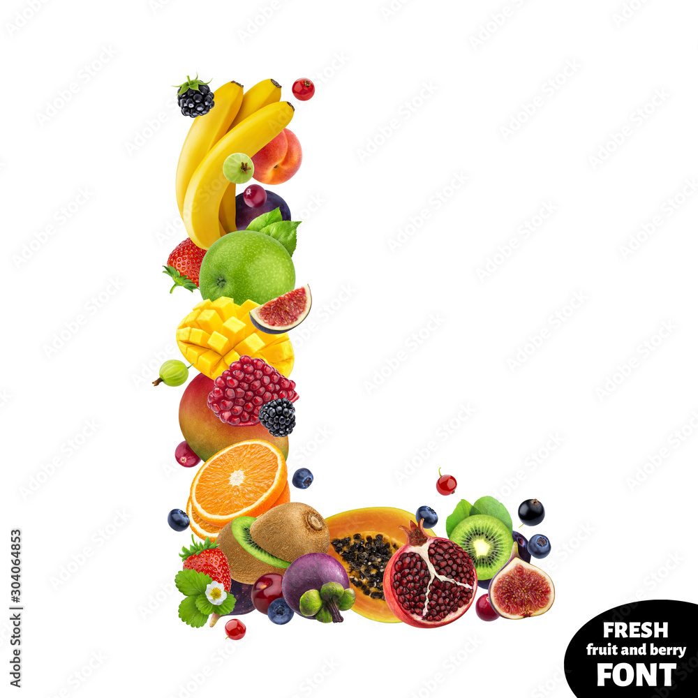 Letter L, fruit font symbol isolated on white background Stock Photo ...