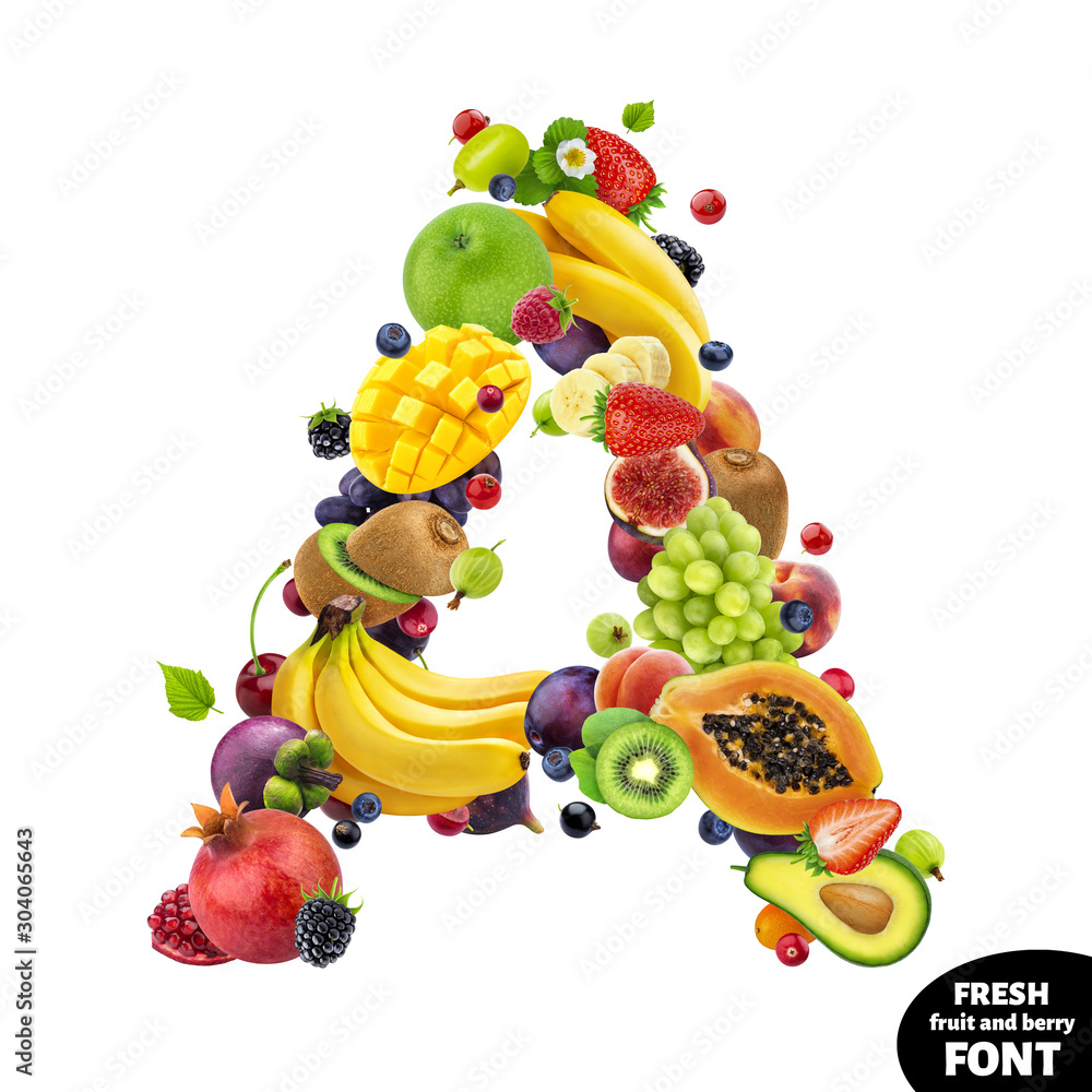 Letter A, fruit font symbol isolated on white background Stock Photo ...