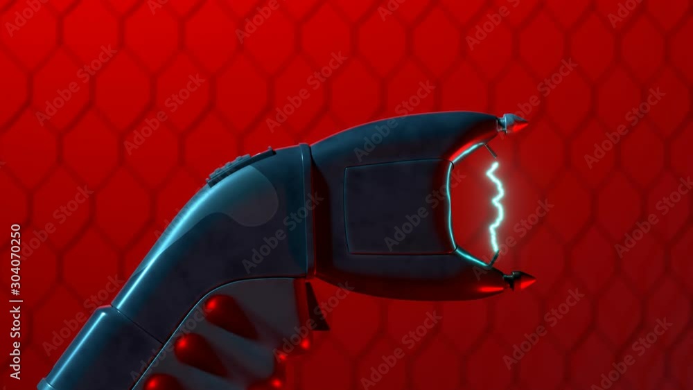 Stun gun or taser with an electric arc between two electrodes. Electric ...