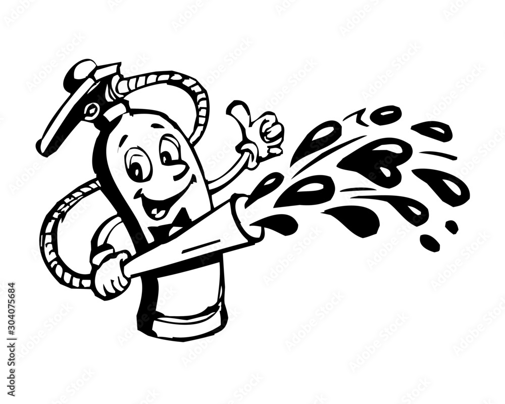 fire extinguisher fighting with fire and showing thumbs up cartoon ...