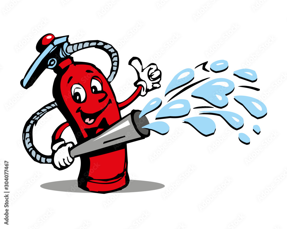 fire extinguisher fighting with fire and showing thumbs up cartoon ...