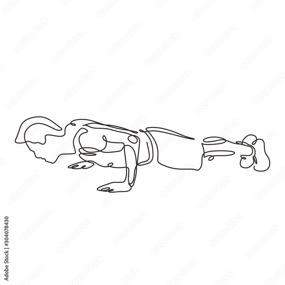 Continuous one line drawing of push up person. Man doing exercise at ...