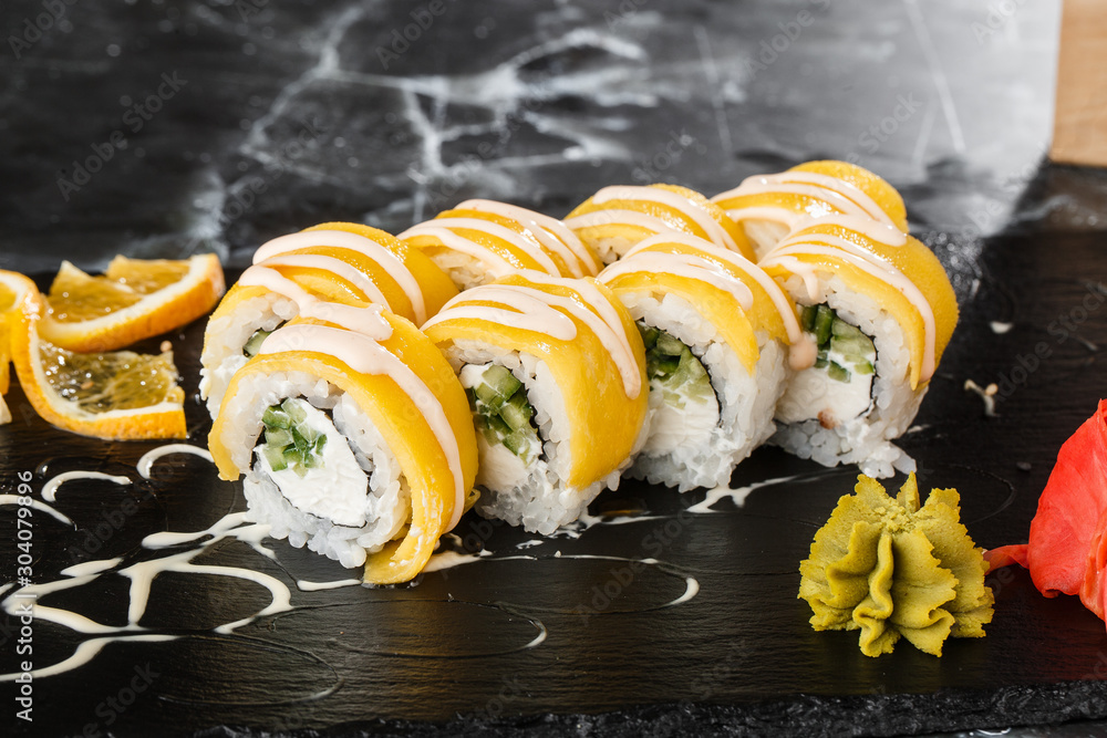 Sushi Rolls with processed cheese, cheddar, american cheese, avocado ...