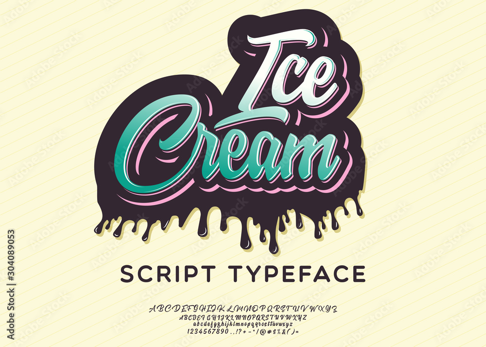 Ice cream. Hand made script font. Display typeface with shadows ...