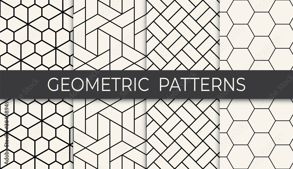 black and white geometric grid pattern set Stock Vector | Adobe Stock