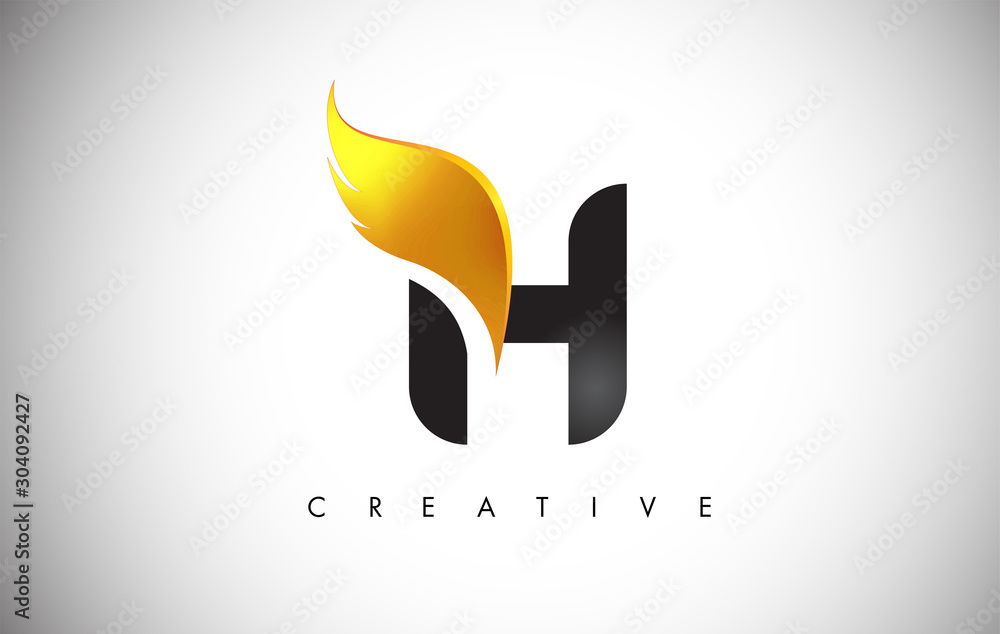 Gold H Letter Wings Logo Design with Golden Bird Fly Wing Icon. Stock ...