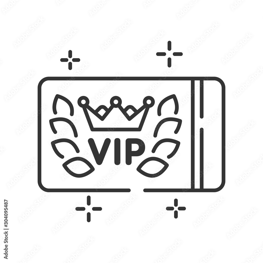 VIP card line black icon. Customer privilege web exclusive badge. White ...