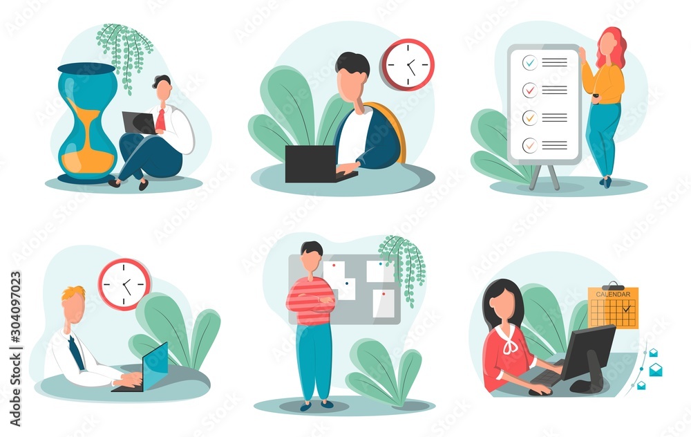 Vettoriale Stock Collection of people successfully organizing their ...