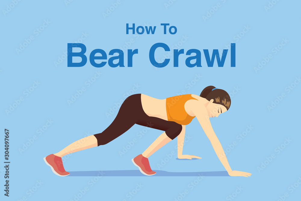 Healthy woman doing Bear Crawl Exercise. Illustration about workout ...