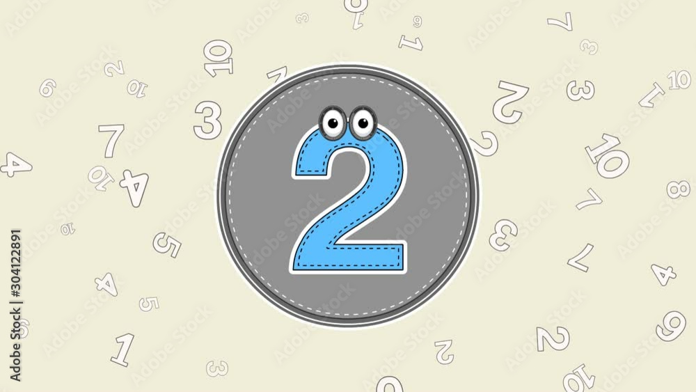 Animated Blinking Number 2 with cartoon flying numbers background. Also ...
