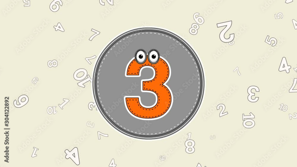 Vidéo Stock Animated Blinking Number 3 with cartoon flying numbers ...