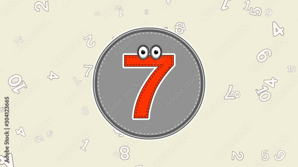 Animated Blinking Number 7 with cartoon flying numbers background. Also ...