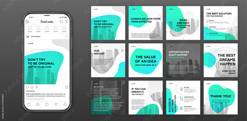Social media post templates set for business with cityscape vector ...