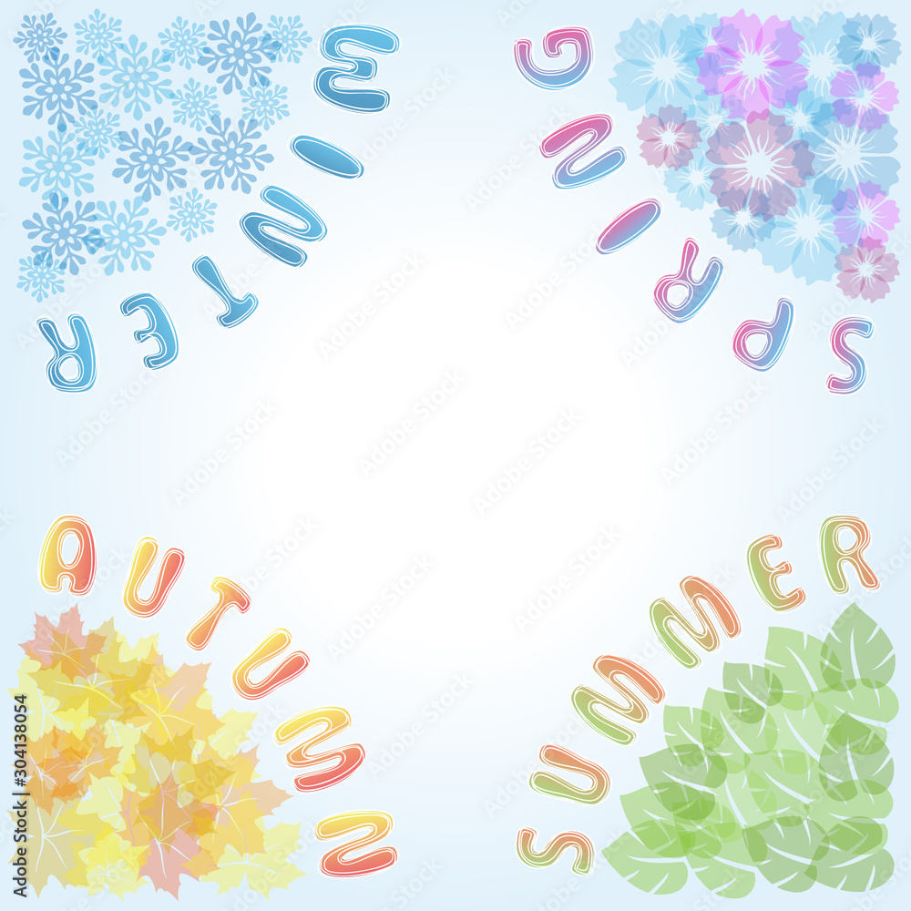 Four Seasons frame: spring, summer, autumn, winter.Cartoon illustration ...